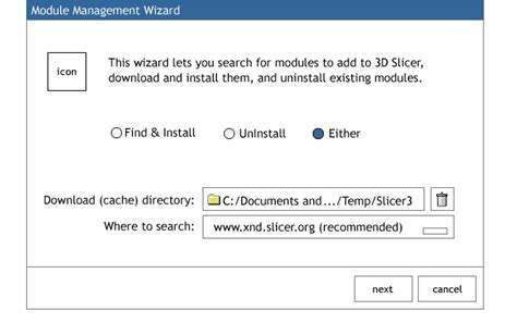 Slicer UIDesign WorkingProblems ModuleManagementWizard Draft Slicer Wiki