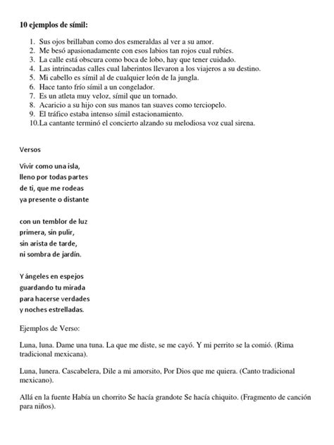 10 Ejemplos De Símil Pdf
