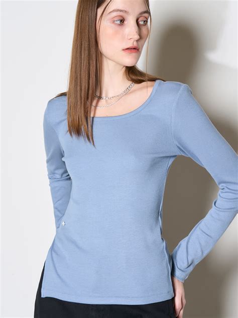 24ss Woman U넥 리브드 롱 슬리브 티 Blue Wbd1l01508general Idea