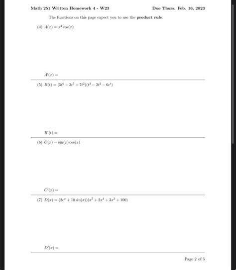 Solved Math 251 Written Homework 4 W23 Due Thurs Feb 16