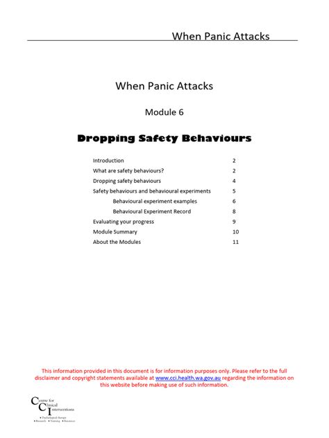 When Panic Attacks Module 6 Dropping Safety Behaviours Pdf Anxiety Panic Attack
