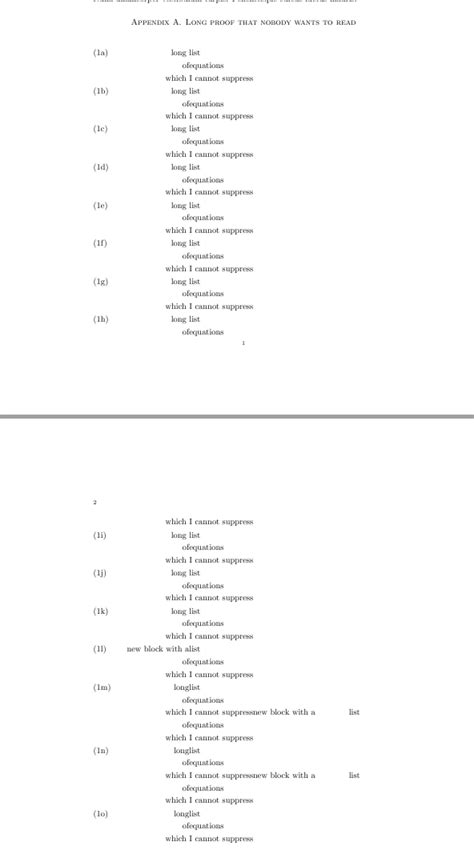 Align Large Number Of Equations In An Subequation Environment Avoid New Page With Preceding