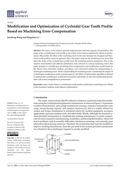 Pdf Modification And Optimization Of Cycloidal Gear Tooth Profile Based On Machining Error