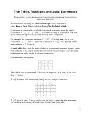 Truth Tables Tautologies And Logical Equivalences By Ikenaga Pdf Truth Tables Tautologies And