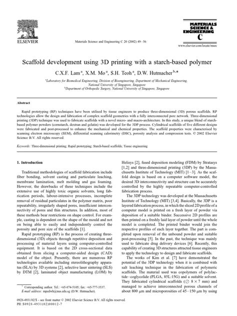 Scaffold Development Using 3d Printing With A Starch Bsed Polymer Pdf