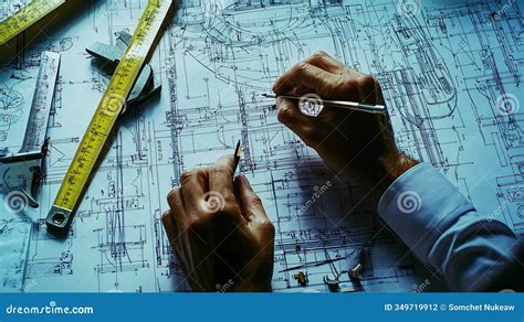 Engineer S Hands Skillfully Sketch Technical Drawings On Blueprint For Innovative Design