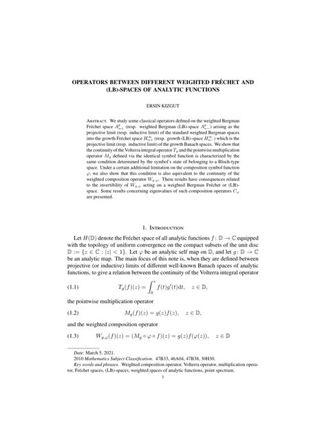 Pdf Operators Between Different Weighted Fréchet And Lb Spaces Of