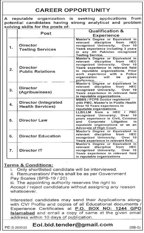 Jobs At Reputable Organization Islamabad 2023 Latest Jobs In Pakistan