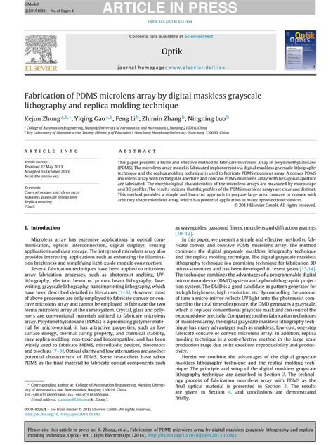 Pdf Fabrication Of Pdms Microlens Array By Digital Maskless Grayscale
