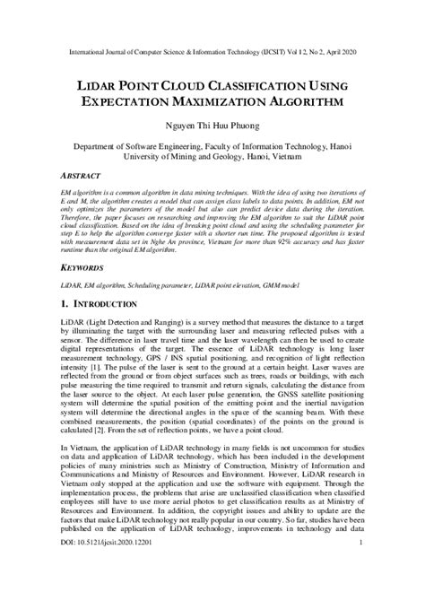 Pdf Lidar Point Cloud Classification Using Expectation Maximization Algorithm