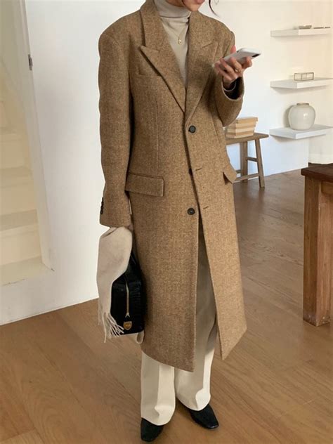 헤링본 싱글 코트 겨울롱코트 2col 여성울코트