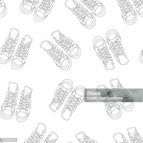 벡터 원활한 패턴 신발 패션 운동화 편안한 캐주얼 신발 스포츠 개념입니다 종이 커버 직물 선물 포장 벽 예술 인테리어 장식 간단한 이미지 표면 디자인 신발에 대한 스톡 벡터