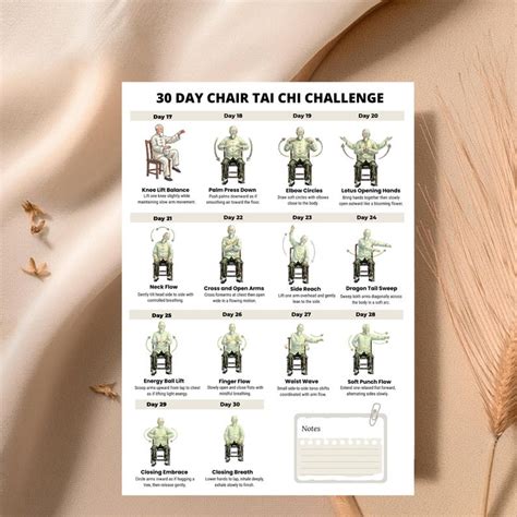 30 Day Chair Tai Chi Challenge Printable Chart Seated Tai Chi
