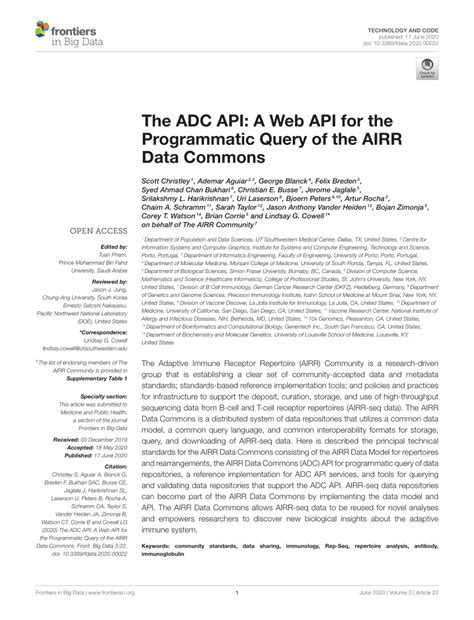 Pdf The Adc Api A Web Api For The Programmatic Query Of The Airr