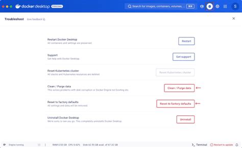 Docker Desktop 435 Organization Access Tokens Volumes Export Integrated Terminal Docker Vmm