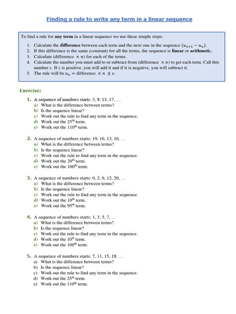 3°es finding a rule to write any term in a linear sequence pdf
