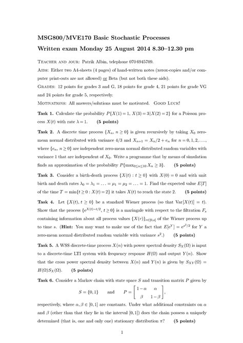 exam 25 august 2014 questions and answers basic stochastic processes