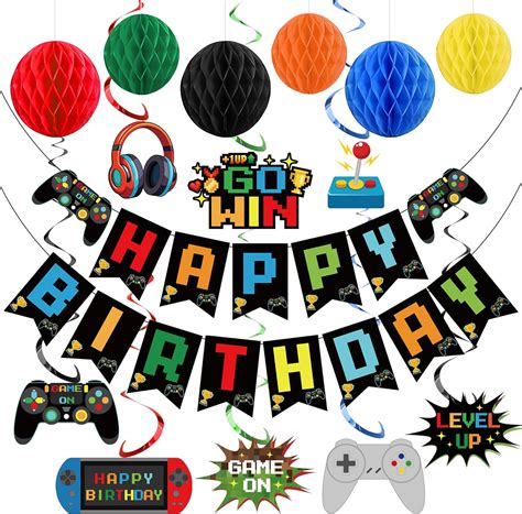 Video Game Birthday Decorations Game Theme Party Decorations Kit Includes Happy