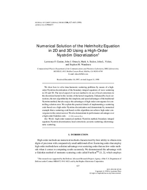 Pdf Numerical Solution Of The Helmholtz Equation In 2d And 3d Using A High Order Nyström