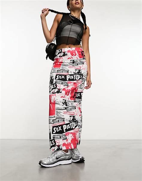 Asos Design Midi Skirt With Sex Pistols Licence Graphic Part Of A Set