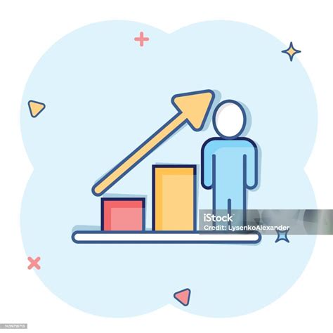 만화 스타일의 성장 화살표 아이콘을 가진 사람들 흰색 고립 된 배경에 작업 전략 만화 벡터 그림 사무실 교육 스플래시 효과