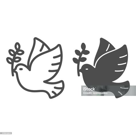 나뭇잎 선과 단색 아이콘 부활절 휴가 개념과 함께 비둘기 새 벡터 그래픽 비둘기와 버드 나무 잎 가지 흰색 배경에 기호 모바일 또는 웹 디자인을위한 윤곽선 스타일 아이콘