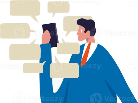 Communication Problem Or Overload Businessman Holding A Mobile Phone Full Of Online Speech