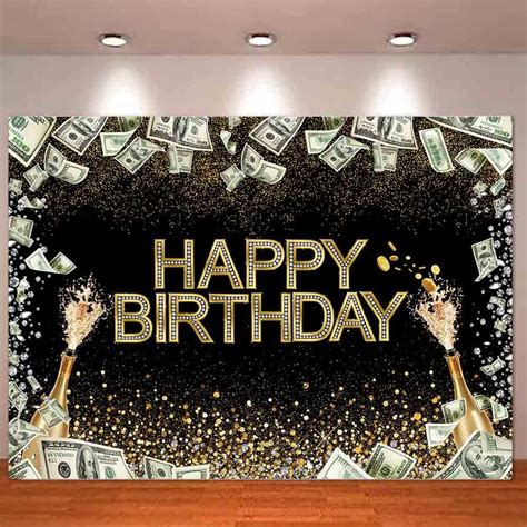 7 X 5 Black Gold Dollar Bills Happy Birthday Photo