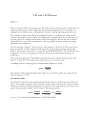 Lab 2 Pdf 1 D And 2 D Motions Motion What Is Motion This Is A Broad Question But For The