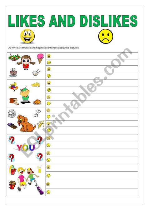 Likes And Dislikes Esl Worksheet By Whizz