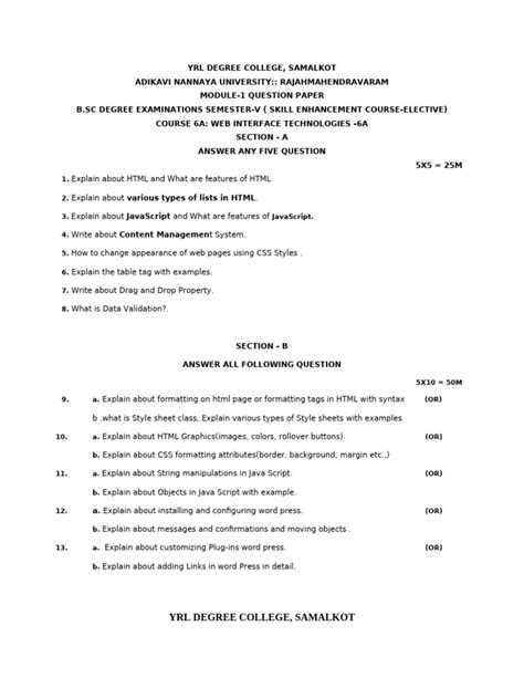 Web Interface Technologies 6a Module Question Papers Pdf
