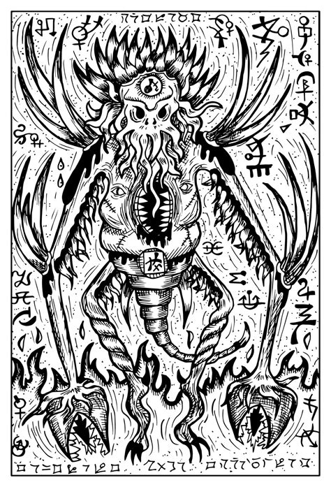 Demon Or Devil Hand Drawn Engraved Fantasy Illustration Mythology And