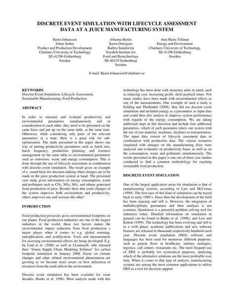 Pdf Discrete Event Simulation With Lifecycle Assessment Data At A
