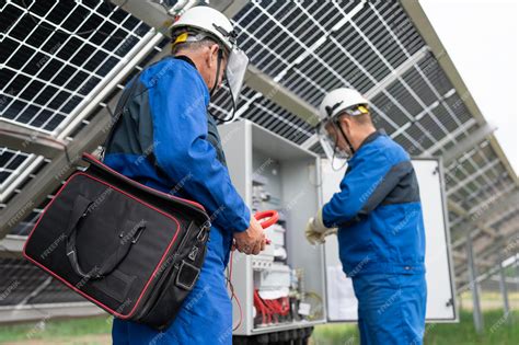 premium photo two service engineers or electrician working on checking transformer site and