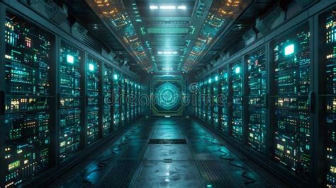 Futuristic Data Center With Advanced Technology Generative Ai Stock Illustration