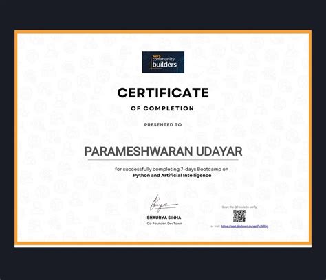Parameshwaran Udayar On Linkedin Python Artificialintelligence Devtown Certificate