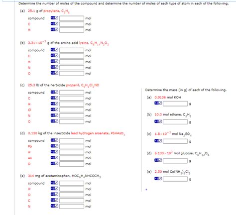 Solved Determine The Number Of Moles Of The Compound And Chegg Com