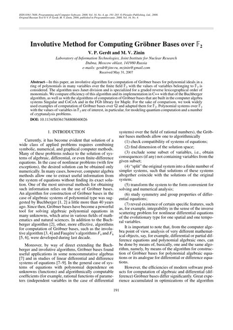 Pdf Involutive Method For Computing Gröbner Bases Over Double Struck