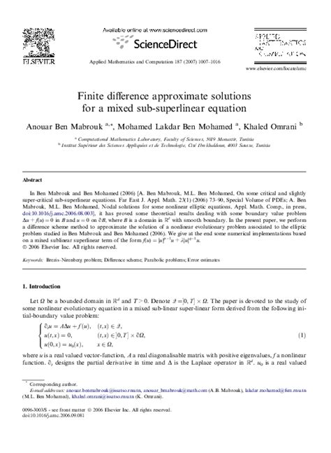 Pdf Finite Difference Approximate Solutions For A Mixed Sub