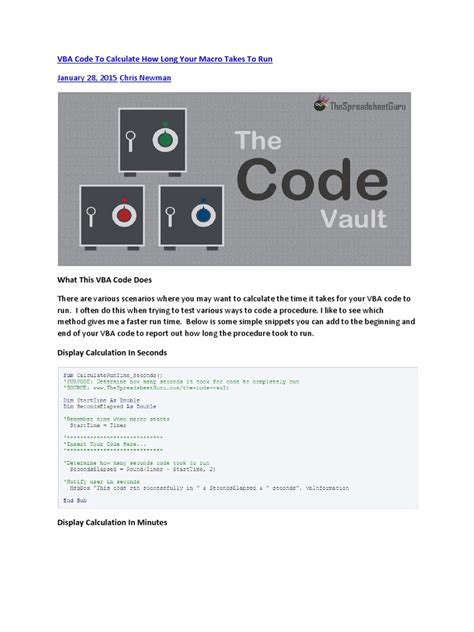 Vba Code To Calculate How Long Your Macro Takes To Run Pdf