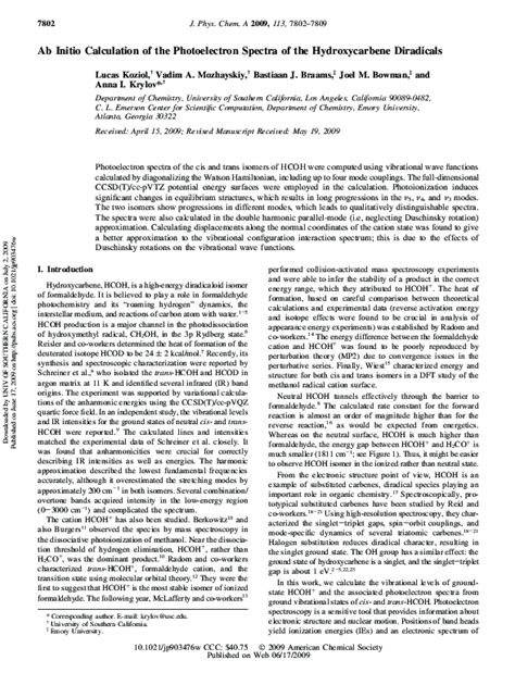 Pdf Ab Initio Calculation Of The Photoelectron Spectra Of The Hydroxycarbene Diradicals