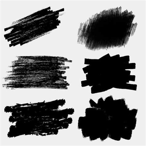 독특한 검정 페인트 브러시 스트로크 세트 프리미엄 벡터