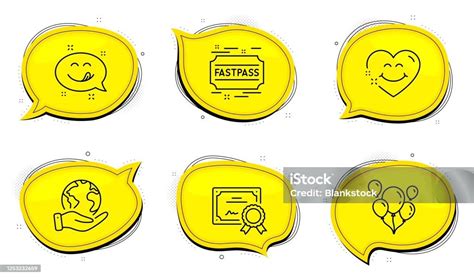 미소 얼굴 맛있는 미소와 풍선 아이콘 세트 패스트패스 기호입니다 사랑 마음 이모티콘 풍선 벡터 기포에 대한 스톡 벡터 아트 및 기타 이미지 Istock