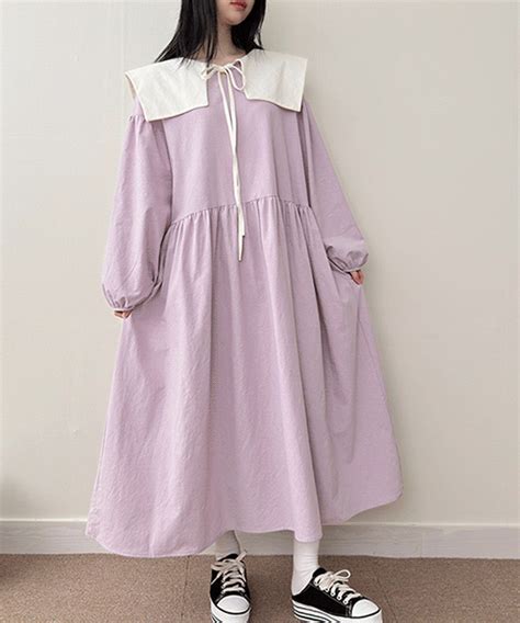 빅사이즈러블리핏 루즈핏 리본 빅카라 세일러 퍼프 소매 셔링 롱원피스 꾸안꾸 임산부 봄가을 원피스 55~88 에이블리