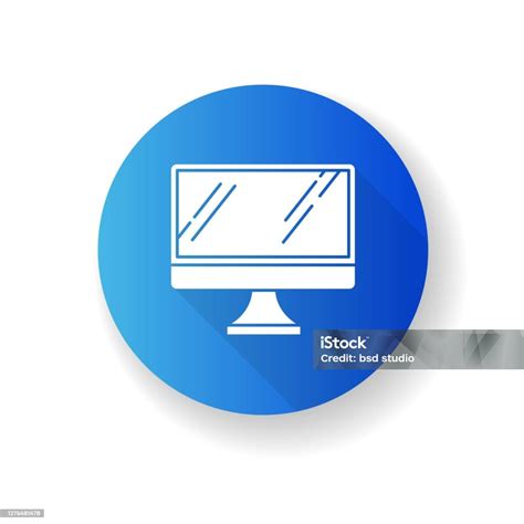 데스크탑 컴퓨터 모니터 평면 디자인 긴 그림자 글리프 아이콘 아이콘에 대한 스톡 벡터 아트 및 기타 이미지 아이콘 원형 장치 화면 Istock