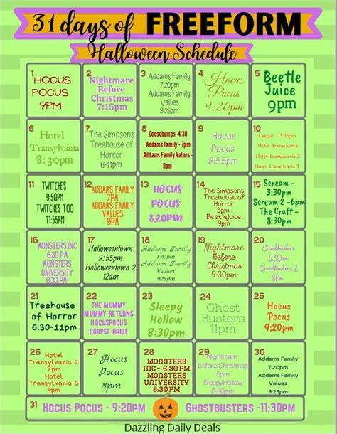 Full Freeform Schedule 31 Days Of Halloween Printable Dazzling