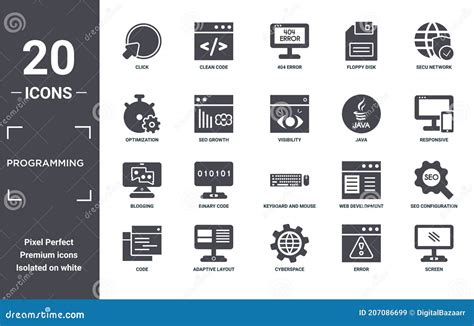 Programming Icon Set Include Creative Elements As Click Secu Network Java Keyboard And Mouse