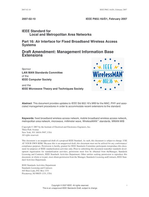 P802 16i D1 Feb 2007 Unapproved Ieee Standard For Local And Metropolitan Area Networks Part