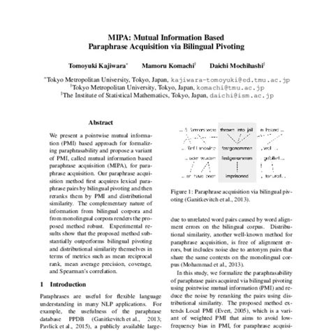Mipa Mutual Information Based Paraphrase Acquisition Via Bilingual Pivoting Acl Anthology