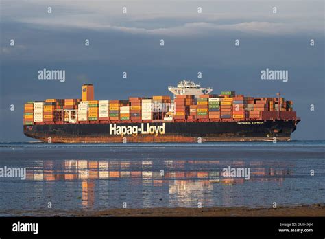 Hapag Lloyd Container Ship Cartagena Express On The North Sea Stock